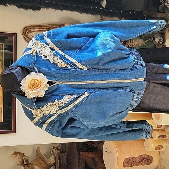PADO | Jackets & Coats | Nwot Denim Lace Trim Bomber Jacket | Poshmark